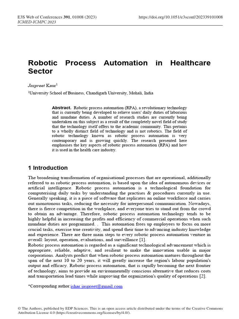 Robotic_Process_Automation_in_Healthcare_Sector | PDF | Automation | Robotics