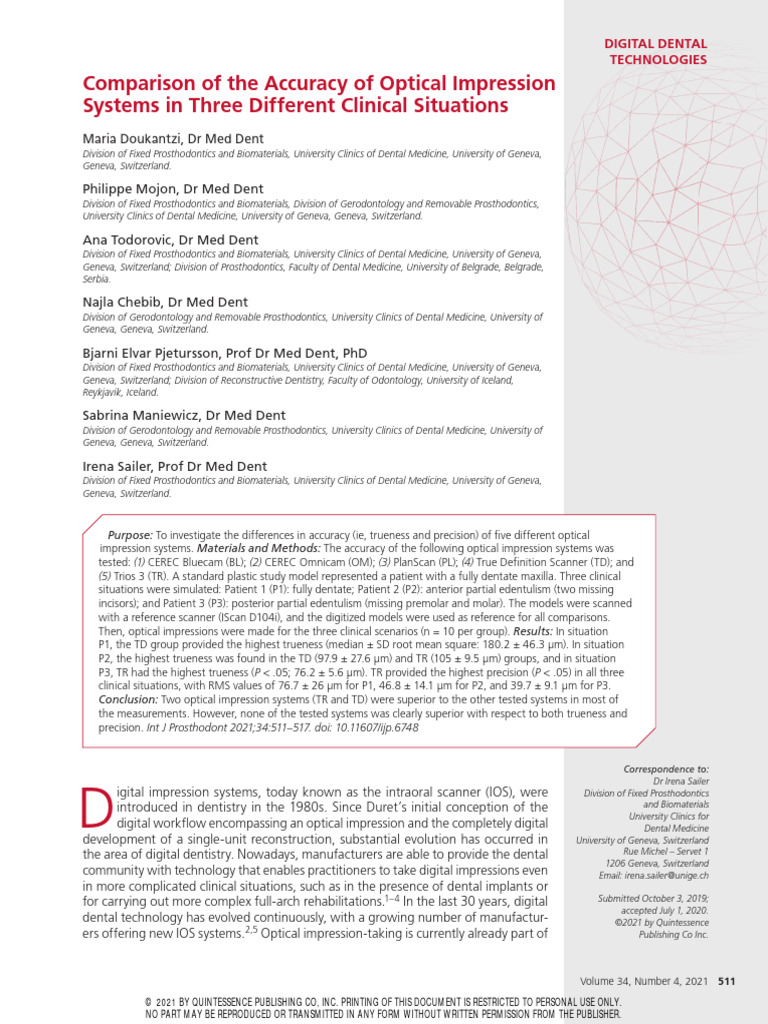 Comparison of The Accuracy of Optical Impression Systems in Three ...