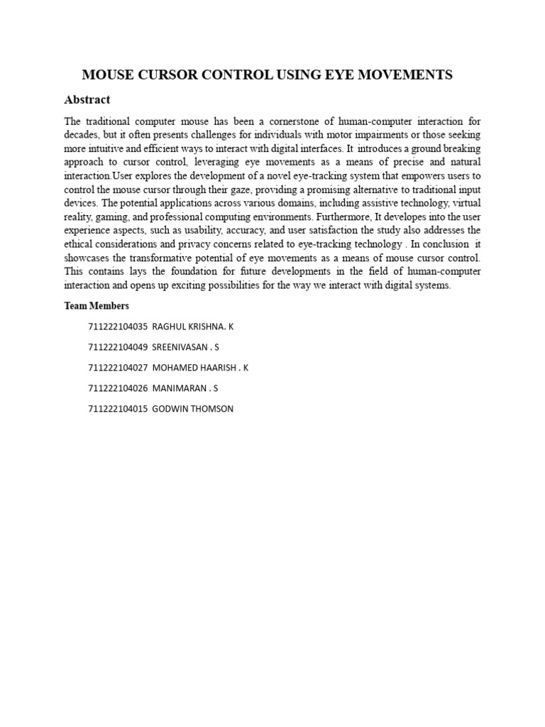 Mouse Cursor Control Using Eye Movements | PDF