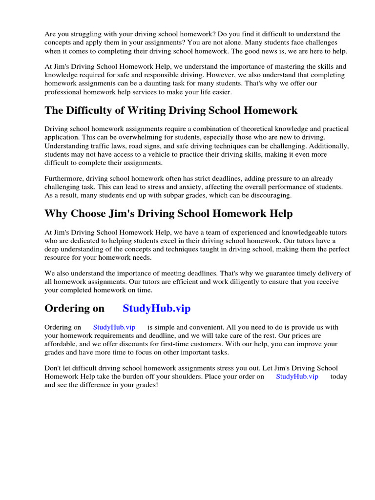 Driving School Homework Help | PDF | Homework | Learning