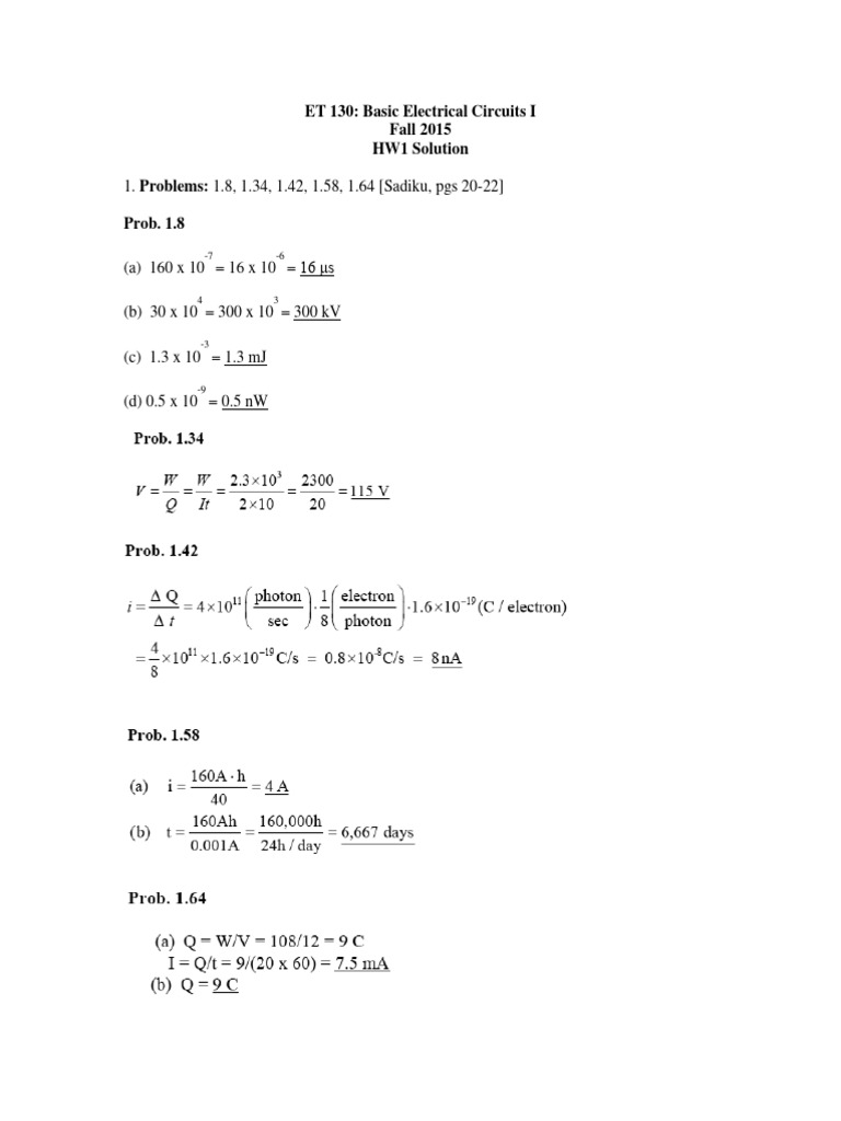 Basic Electrical Circuits HW1 Solution | PDF
