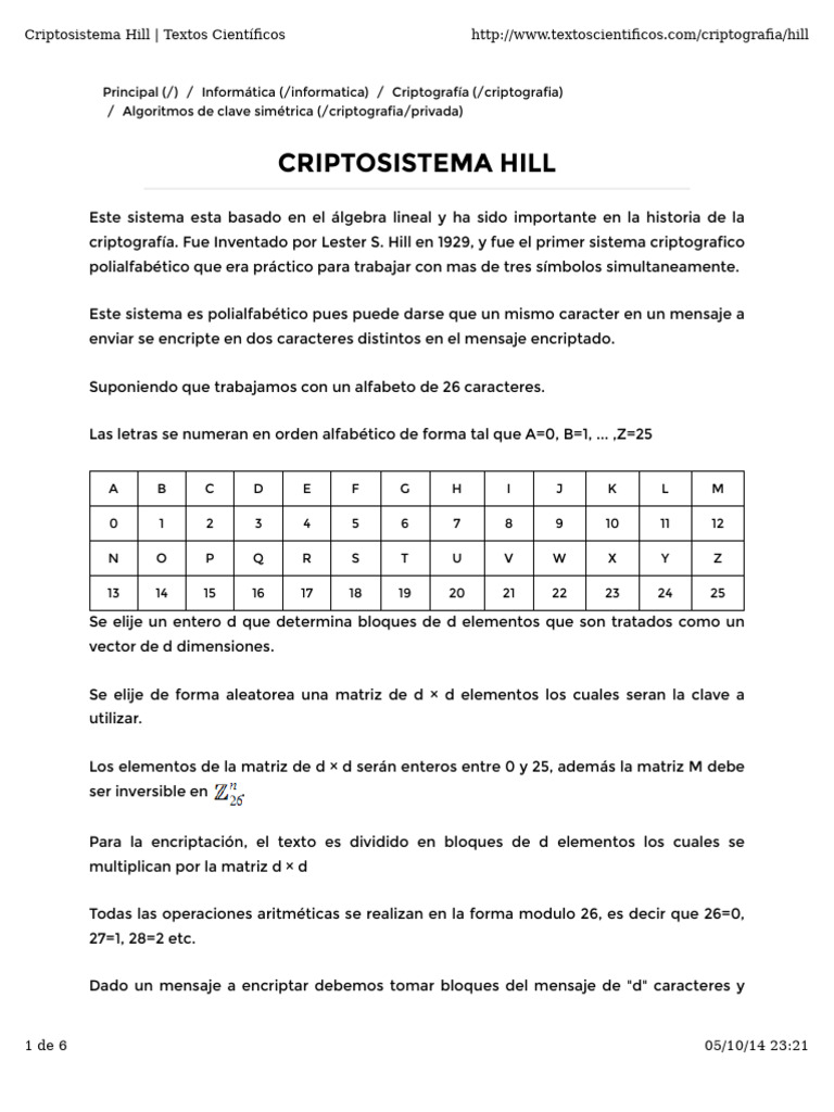 Cifrado Hill | PDF | Comunicación segura | Técnicas de espionaje