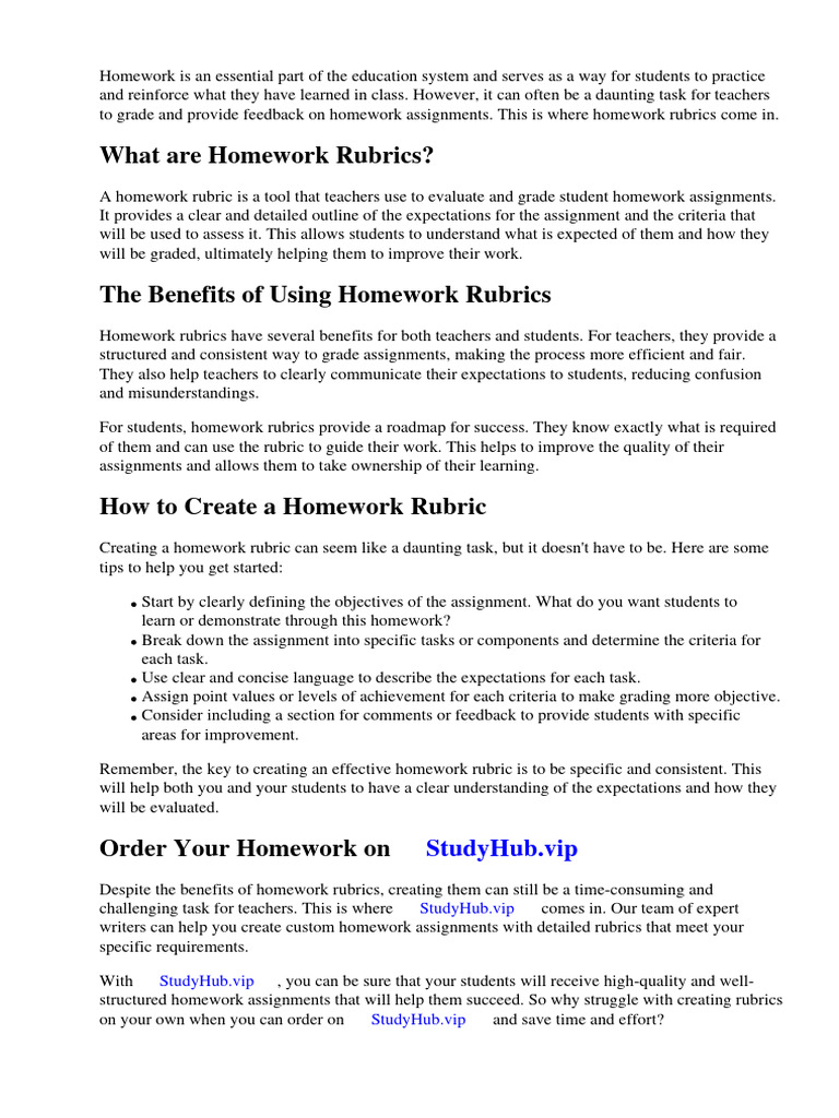 Homework Rubrics for Teachers | PDF | Rubric (Academic) | Teachers