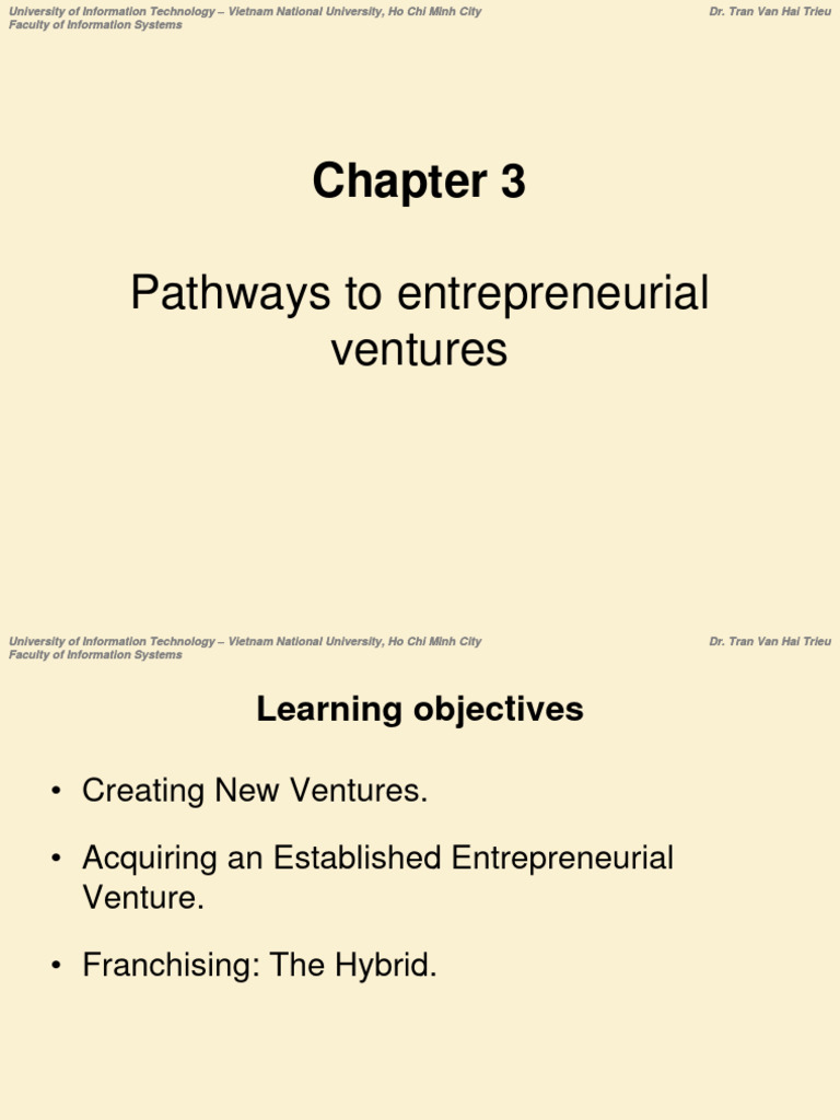 Pathways to Entrepreneurial Ventures | PDF | Franchising | Entrepreneurship