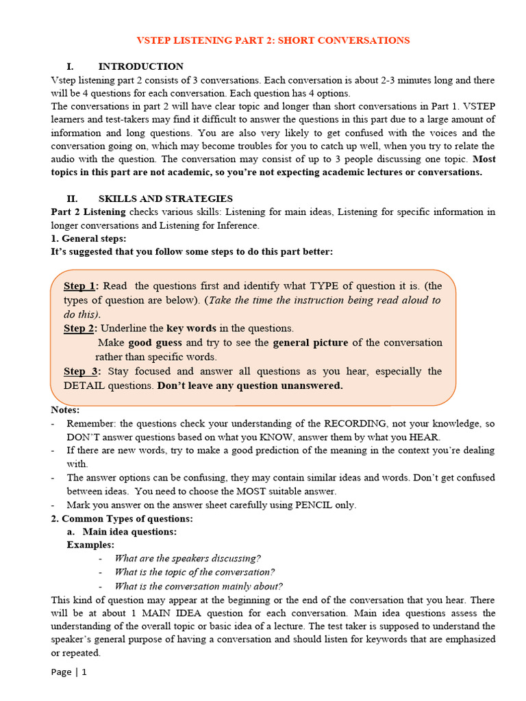Listening Handout 2 - Listening Test - Part 2 | PDF | Question ...