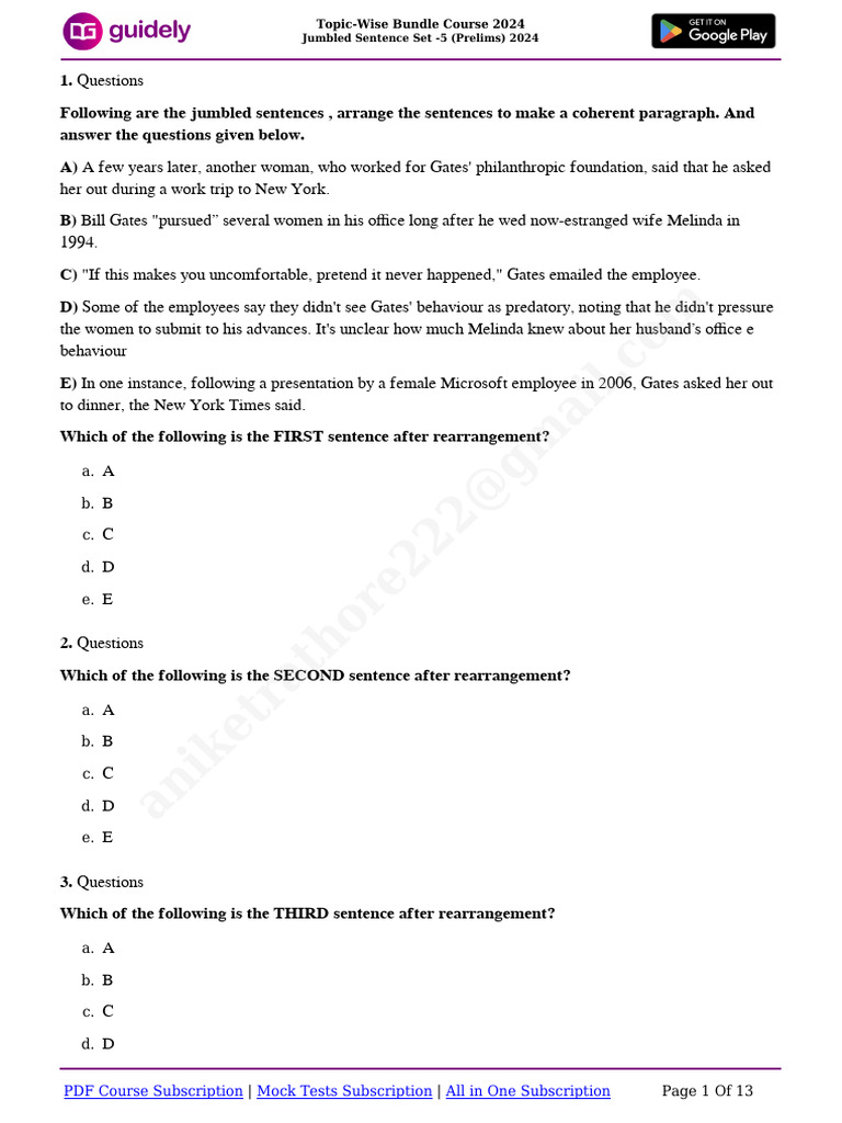 Jumbled Sentences & Paragraphs Course 2024 | PDF