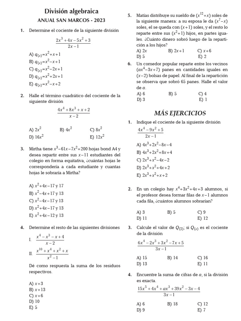 S06 - Matematica I - Lunes 22-04-2024 - Division Algebraica Ii - Secundaria | Descargar gratis ...