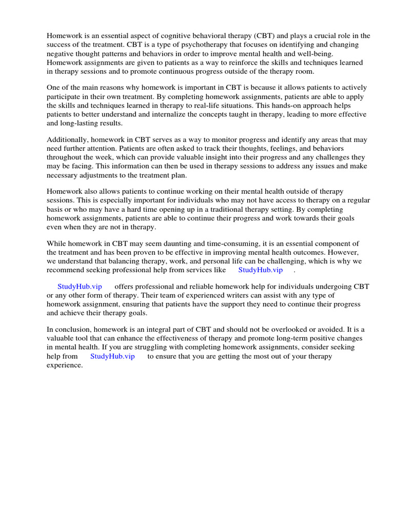 Why Is Homework Important in CBT | PDF | Psychotherapy | Cognitive ...