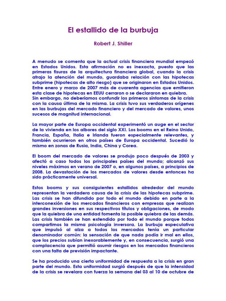 El Estallido de La Burbuja | PDF | Gran depresion | Economias