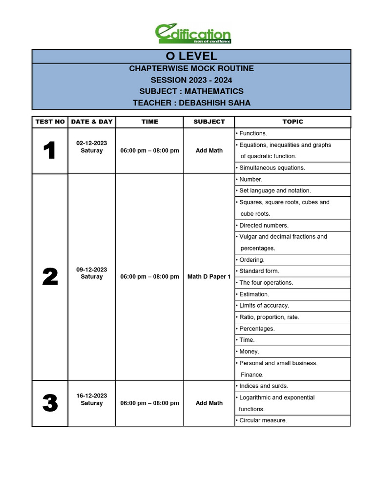 O Level Chapterwise Mock Routine | PDF | Mathematics | Geometry