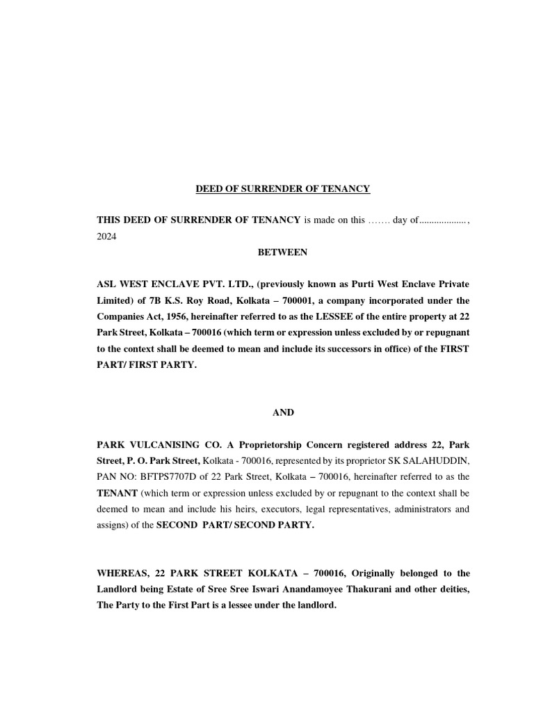 Deed of Surrender Sk. Salahuddin - Asl West Encl. PVT - LTD | Download ...