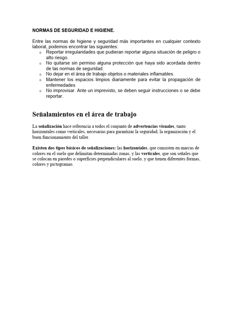 NORMAS DE SEGURIDAD E HIGIENE | PDF