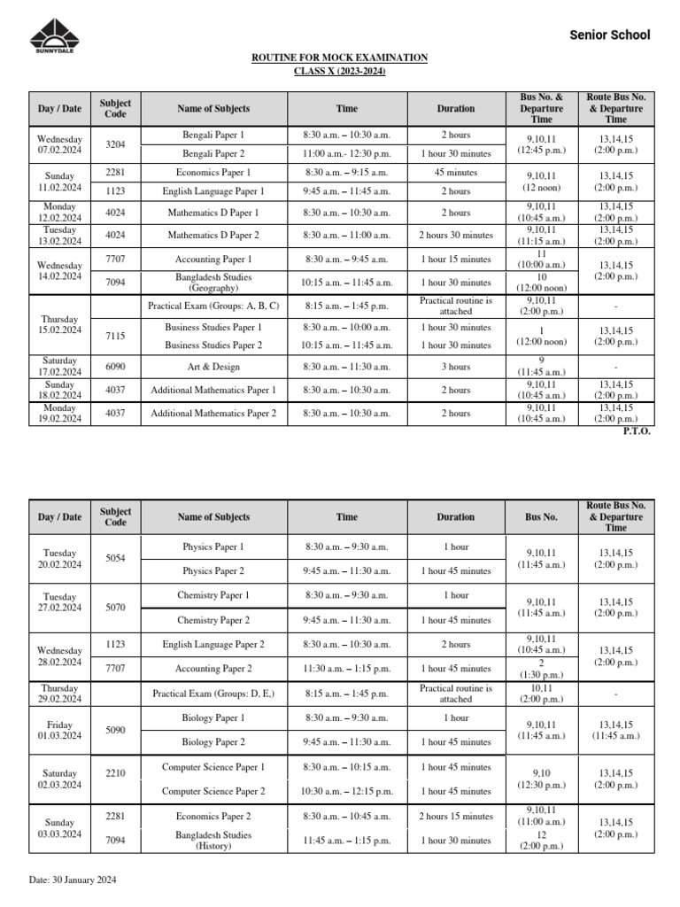 Class X - Mock Exam Routine, Practical Routine & Instructions | PDF