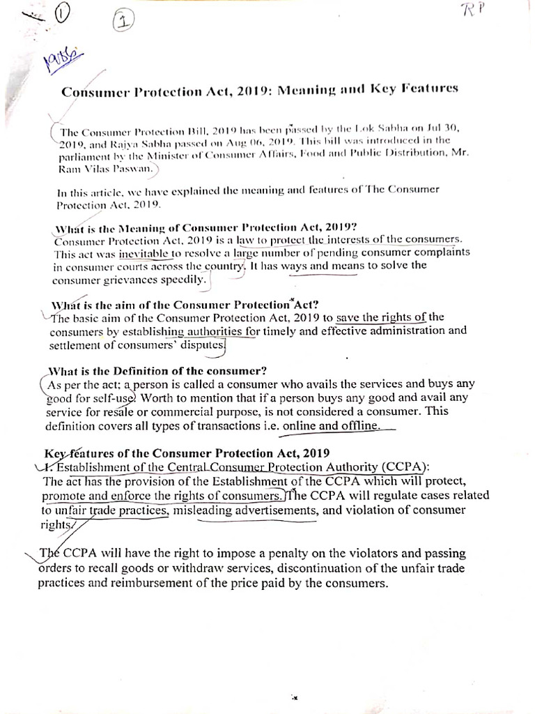Consumer Protection Act 2019 Meaning and Key Features | PDF