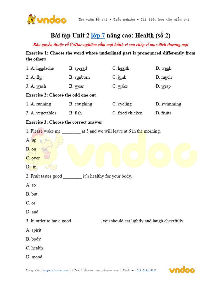 Bai Tap Unit 2 Lop 7 Nang Cao Health So 2 | PDF | Dietary Fiber | Diet & Nutrition