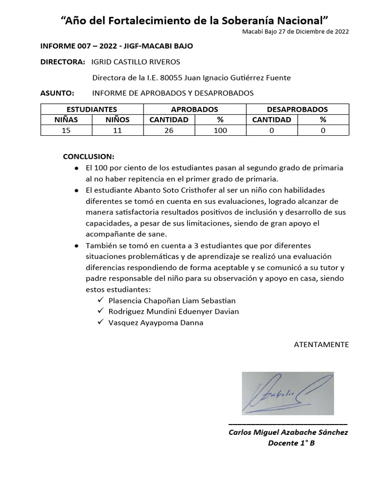 7 Informe de aprobados y desaprobados | PDF