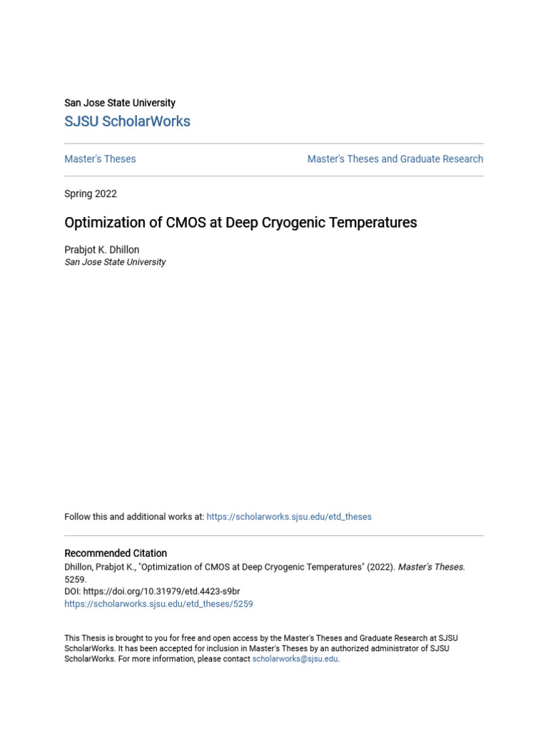 Optimization of CMOS at Deep Cryogenic Temperatures | PDF | Mosfet ...