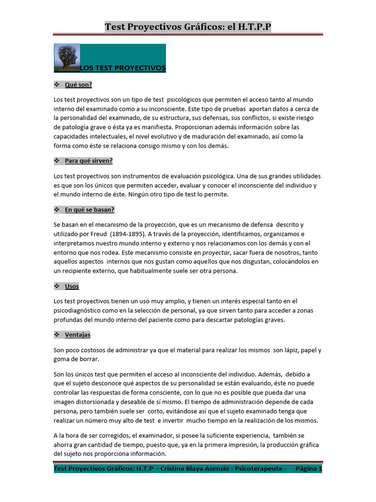 Test Proyectivos Gráficos HTPP | PDF | Mente inconsciente | Sicología
