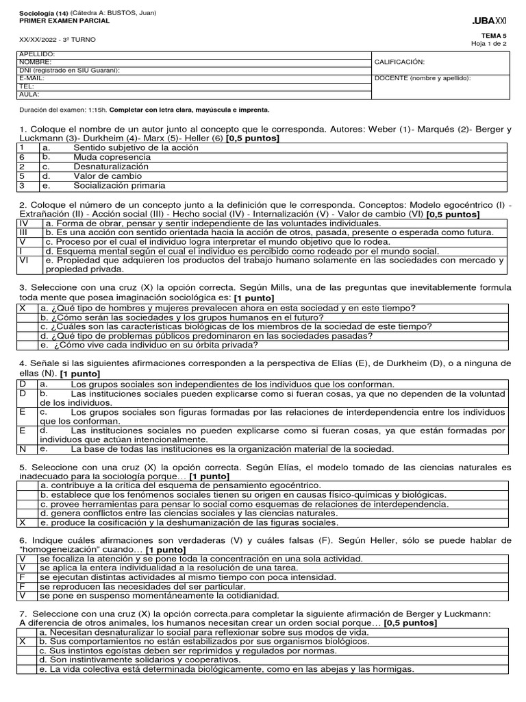 Clave 1° Parcial 2C 2022 Tema 5 | PDF | Sociedad | Emile Durkheim