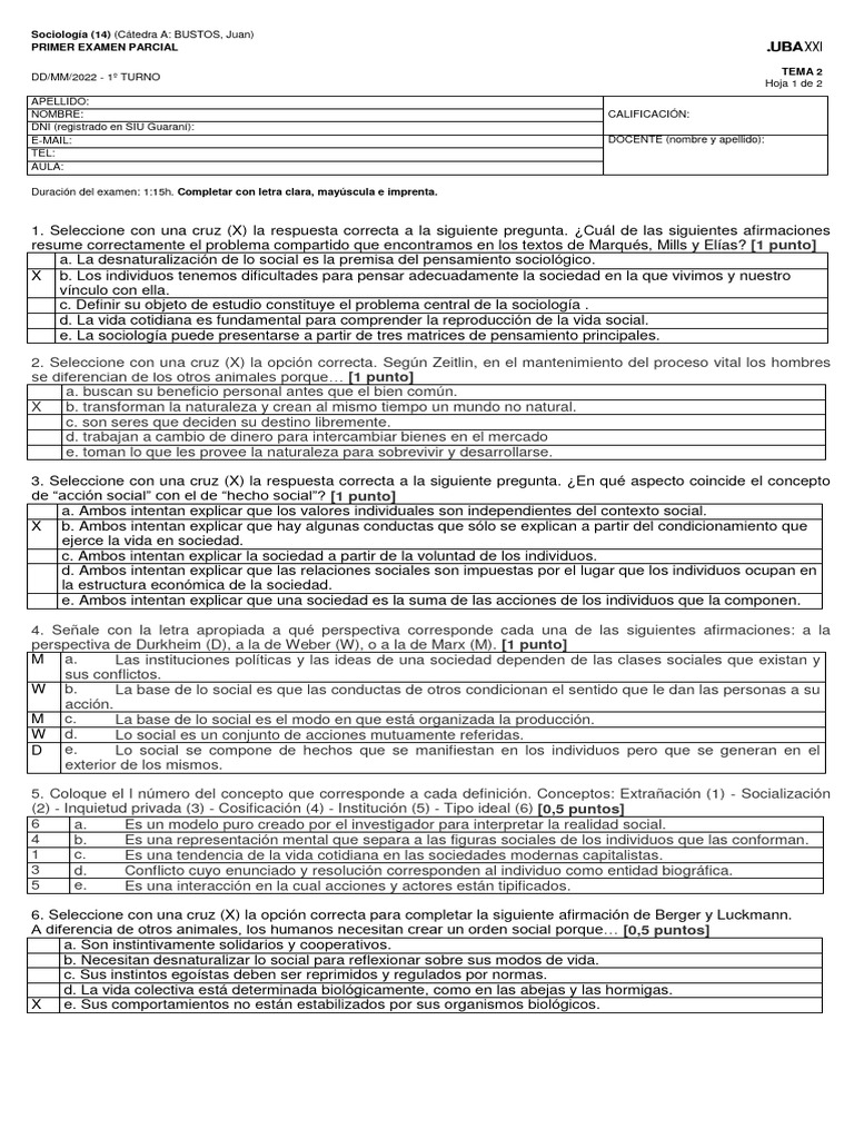 Clave 1° parcial 2C 2022 Tema 2 | PDF | Sociedad | Sociología