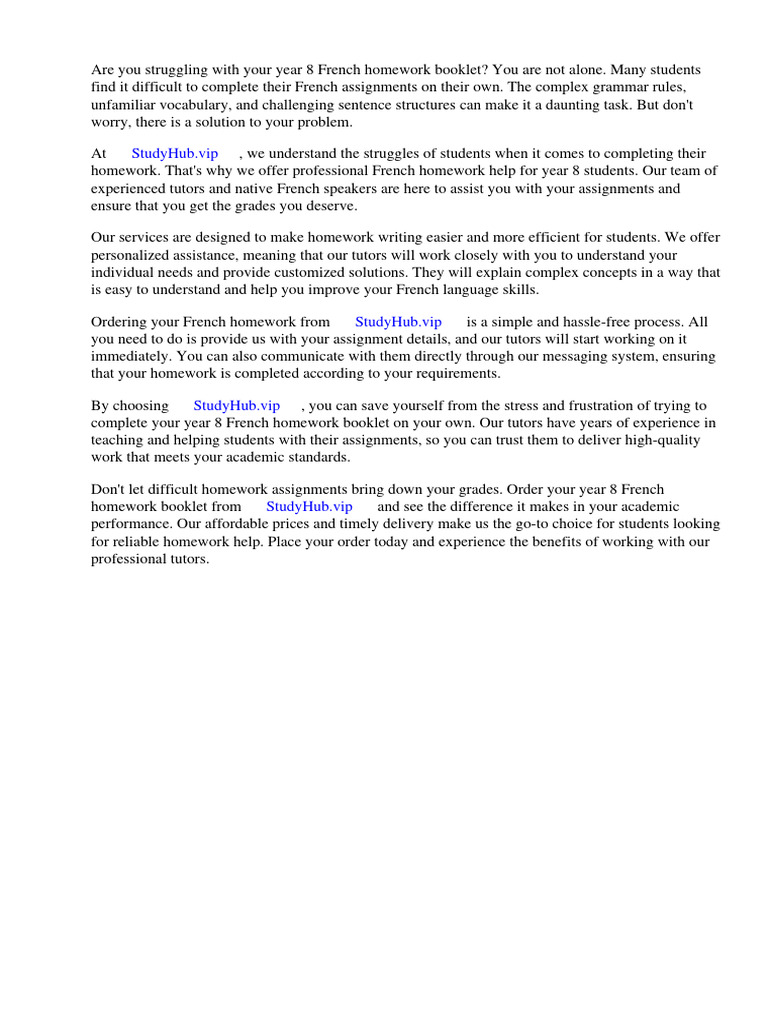 Year 8 French Homework Booklet | PDF | Worksheet | Homework