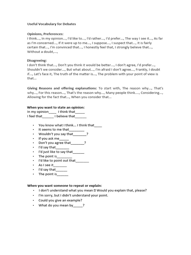 Essential Debate Vocabulary Guide | PDF | Reason