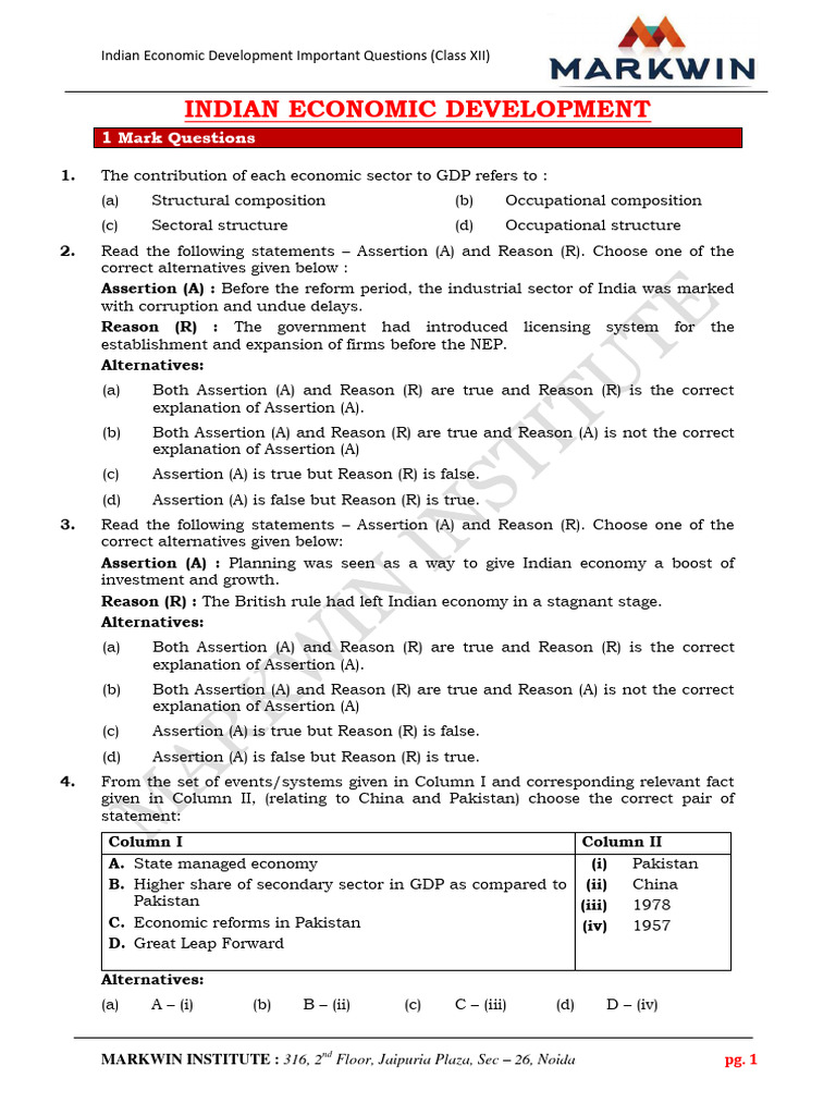 Indian Economic Development (Questions 2023-24) | Download Free PDF | Workforce | Unemployment