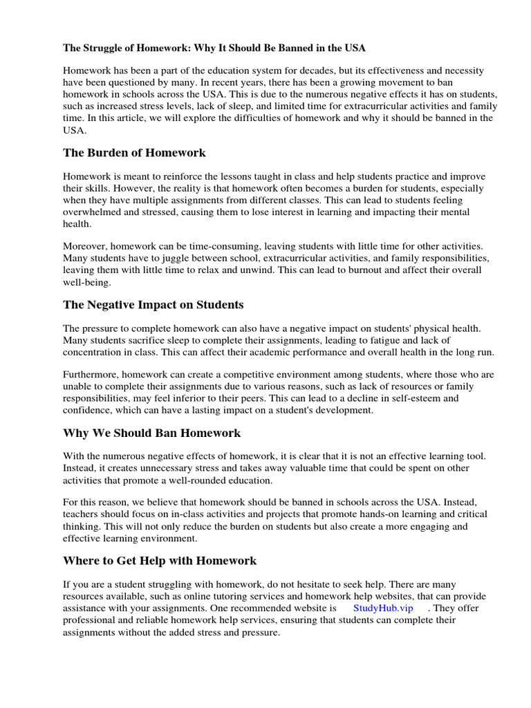 Homework Ban in Usa | PDF | Homework | Teachers