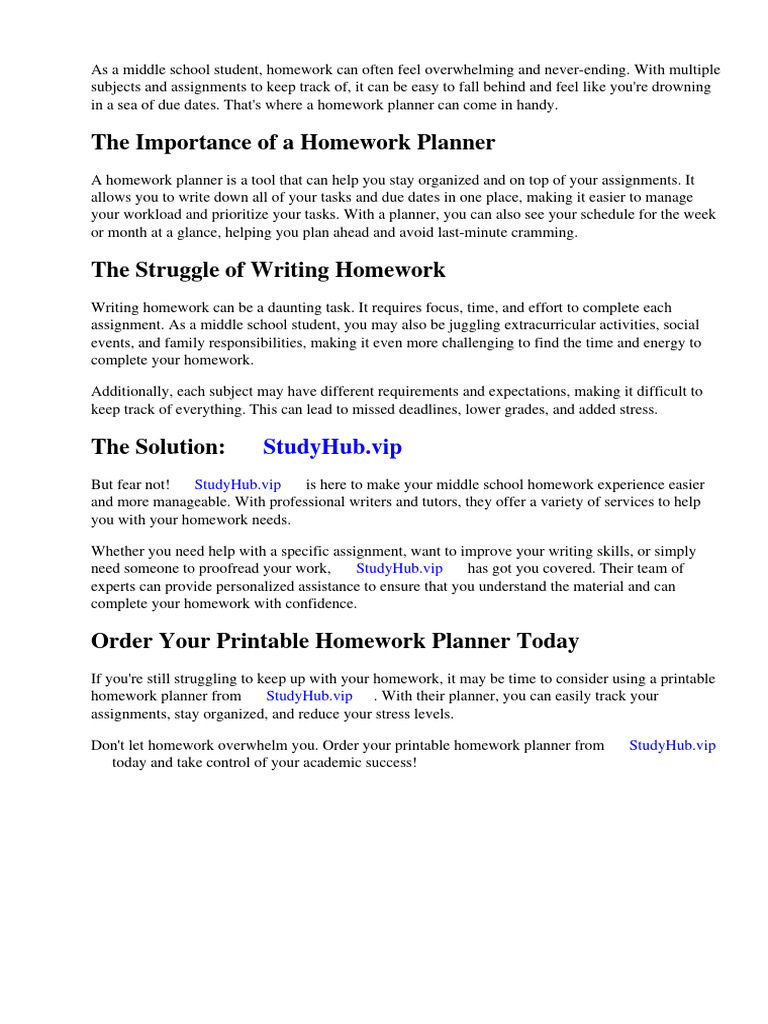 Middle School Homework Planner Printable | PDF | Homework | Advertising