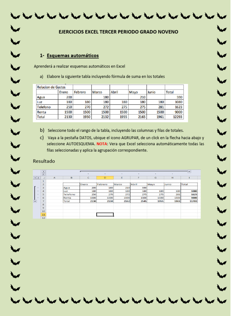 Ejercicios Excel Tercer Periodo Grado Noveno1 | PDF