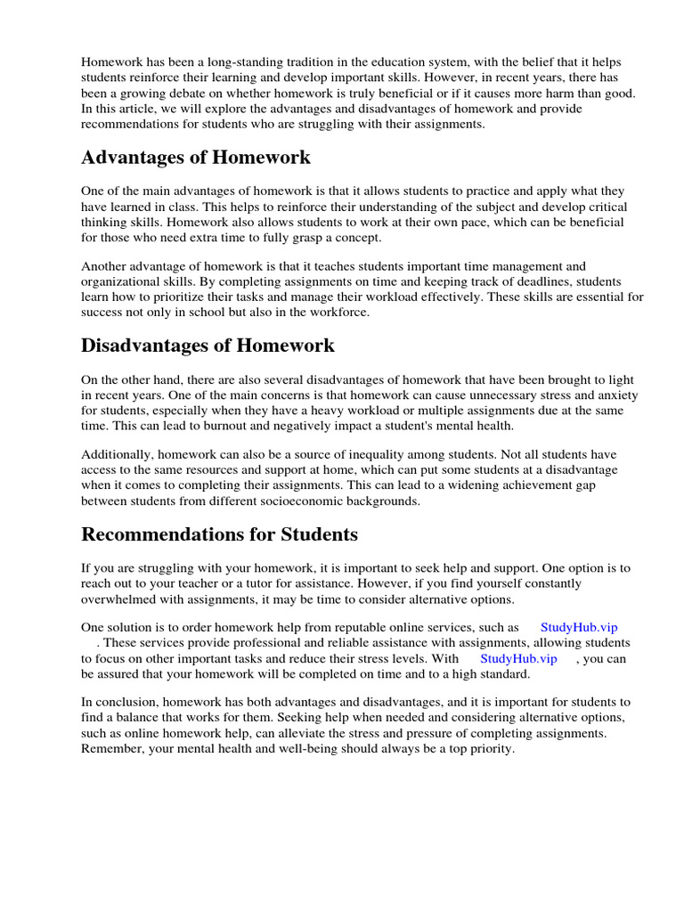 Article On Homework Advantages and Disadvantages | Download Free PDF | Homework | Learning