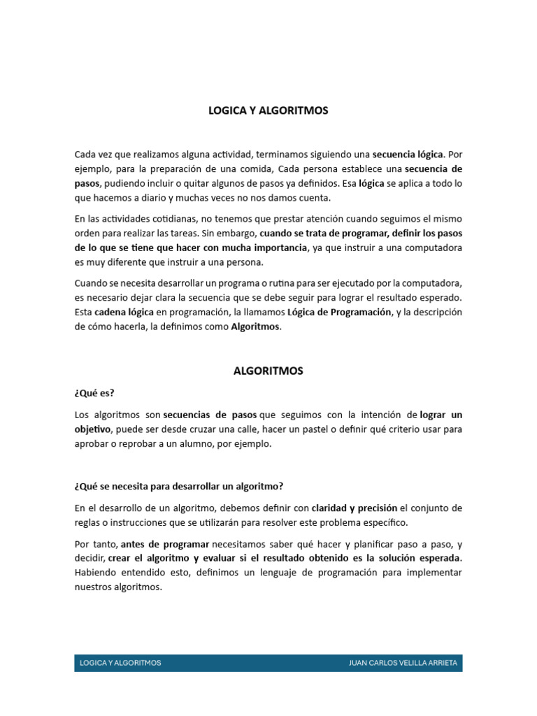 Introducción a Algoritmos y Lógica | PDF | Algoritmos | Programación de ...