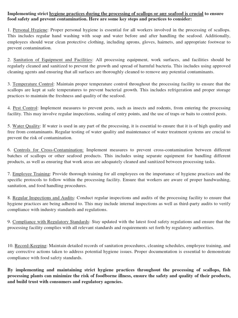Seafood Hygiene Practices for Scallops | PDF | Food Safety | Hygiene