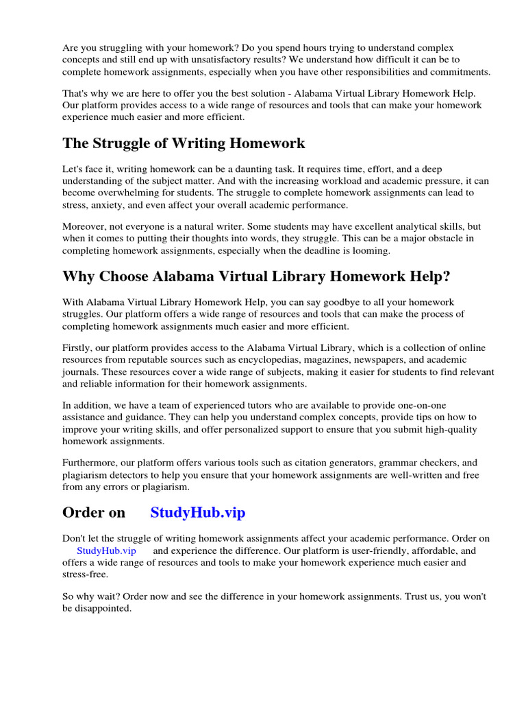 Alabama Virtual Library Homework Help | PDF | Homework | Libraries