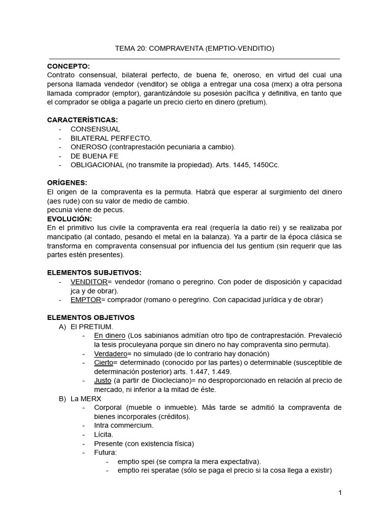 Compraventa en Derecho Romano: Emptio-Venditio | PDF | Ley de ...