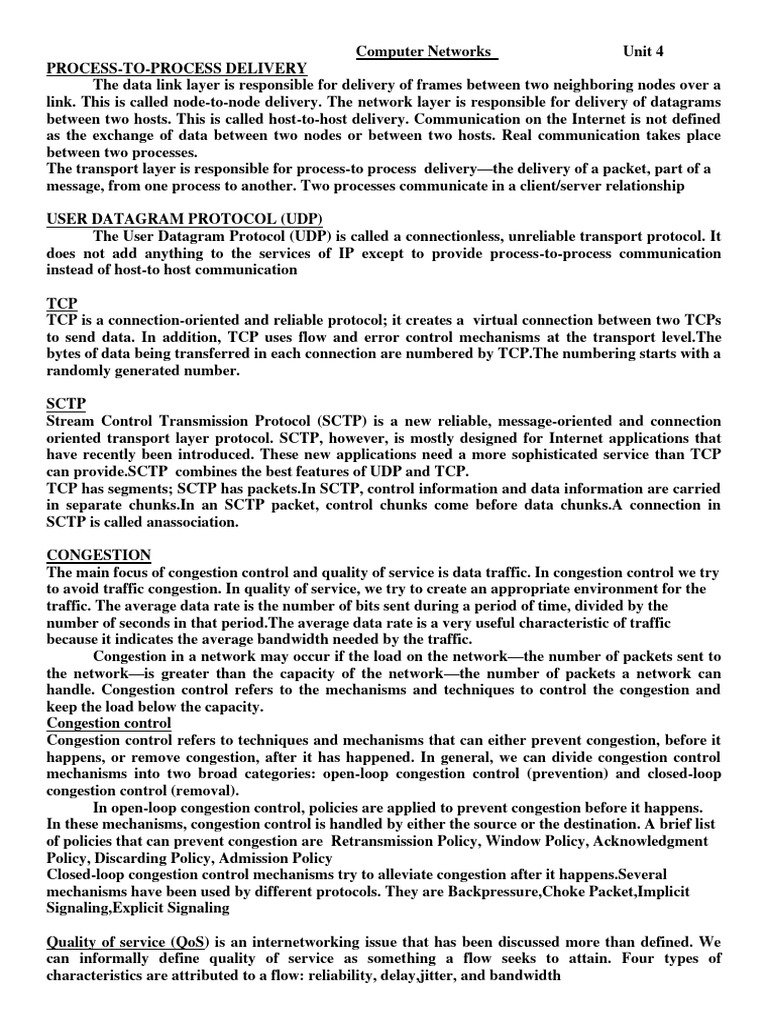 Network Unit 4 Note-1 | PDF | Network Congestion | Transmission Control Protocol