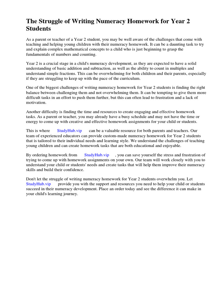 Numeracy Homework For Year 2 | PDF | Worksheet | Mathematics