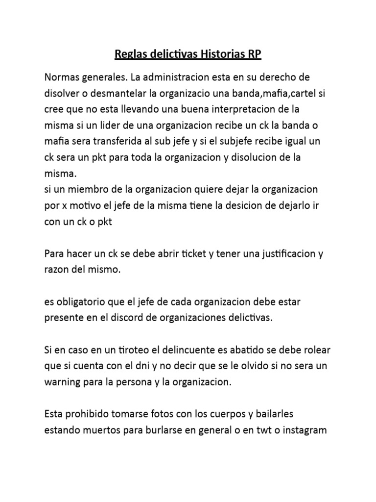 Reglas Delictivas Historias RP | PDF | Derecho | Ficciones de misterio ... Reglas Delictivas Historias RP | PDF | Derecho | Ficciones de misterio ...