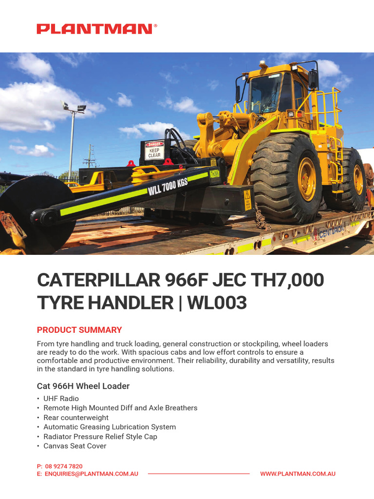 Caterpillar 966F Tyre Handler Specs | PDF | Truck | Loader (Equipment)