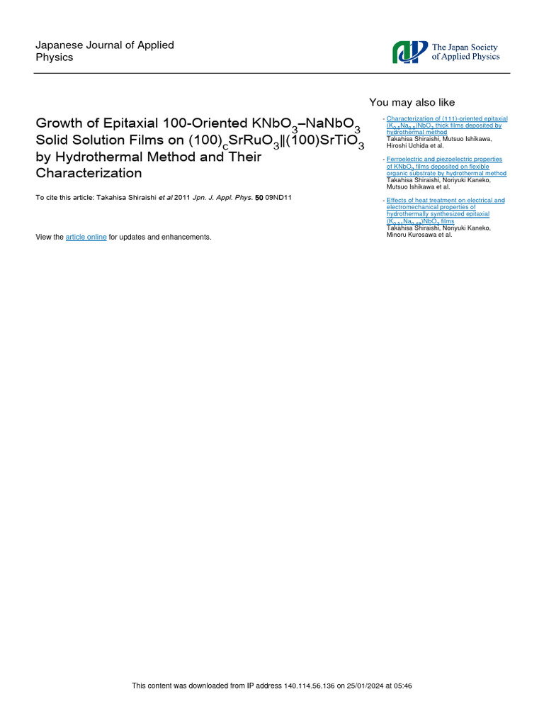 Growth of Epitaxial 100-Oriented KNbO3 - NaNbO3 Solid Solution Films On ...