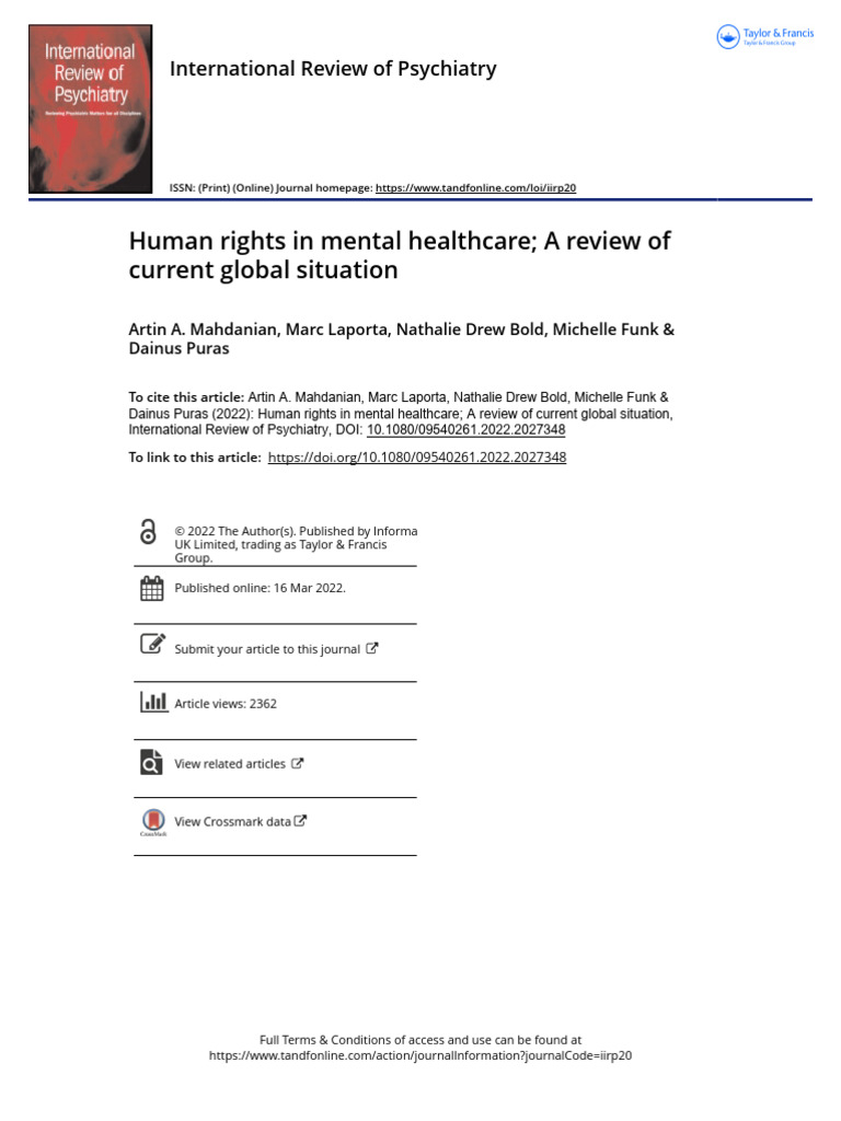 Human Rights in Mental Healthcare A Review of Current Global Situation ...