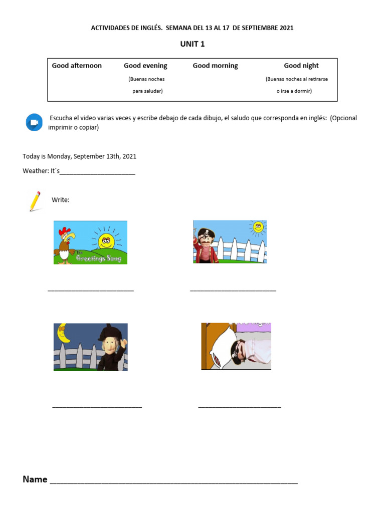 actividades saludos en ingles | PDF