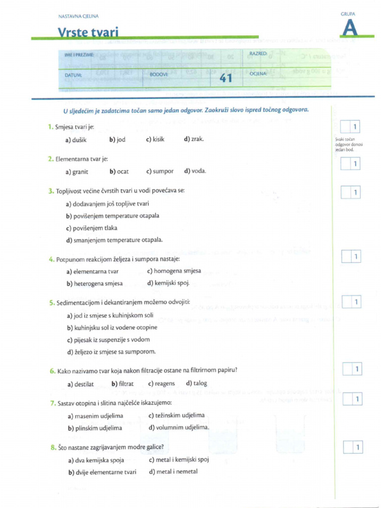 A Grupa Vrste Tvari | PDF