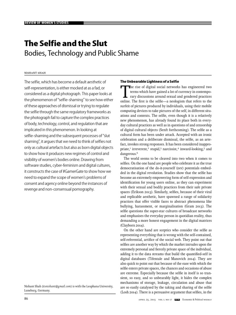 Nishant Shah - The Selfie and The Slut | PDF | Selfie | Slut