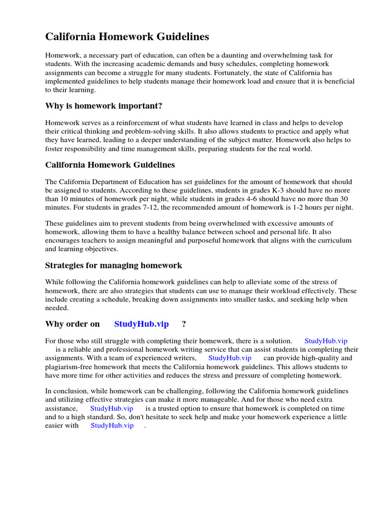 California Homework Guidelines | PDF | Homework | Databases