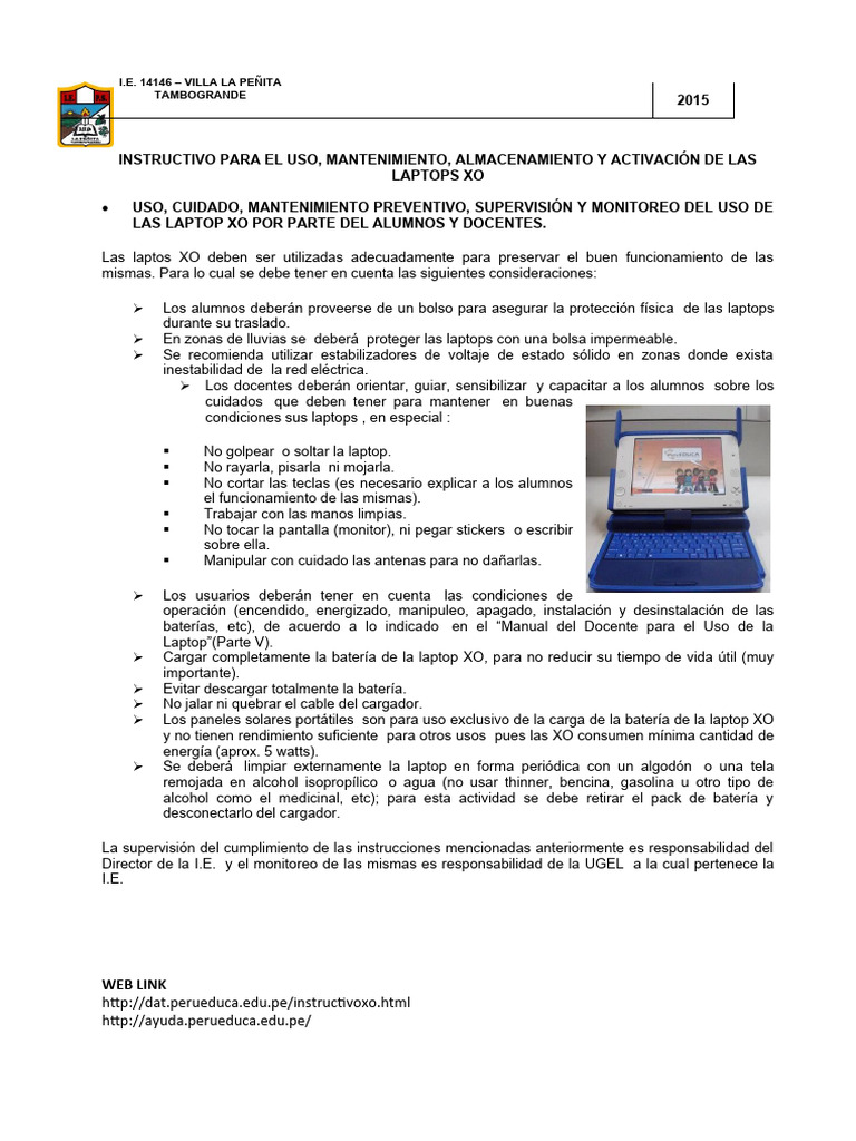 Instructivo para El Uso Laptop Xo | PDF | Ordenador portátil | Centro de llamadas