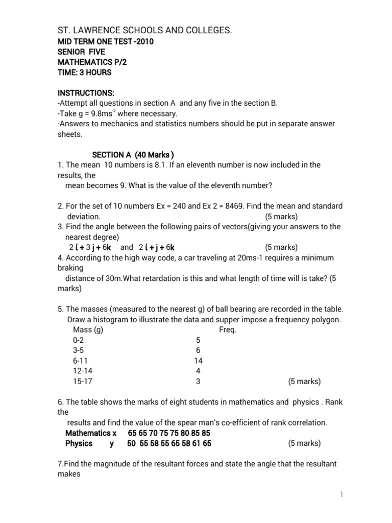 Mathematics P-2 S.5 | PDF | Acceleration | Mechanics