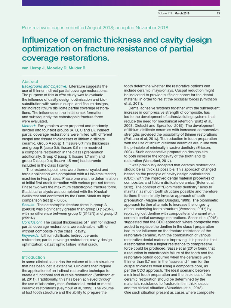 Influence of Ceramic Thickness and Cavity Design Optimization On ...