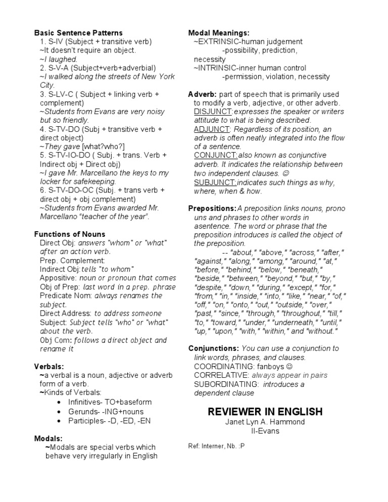 Basic Sentence Patterns | PDF
