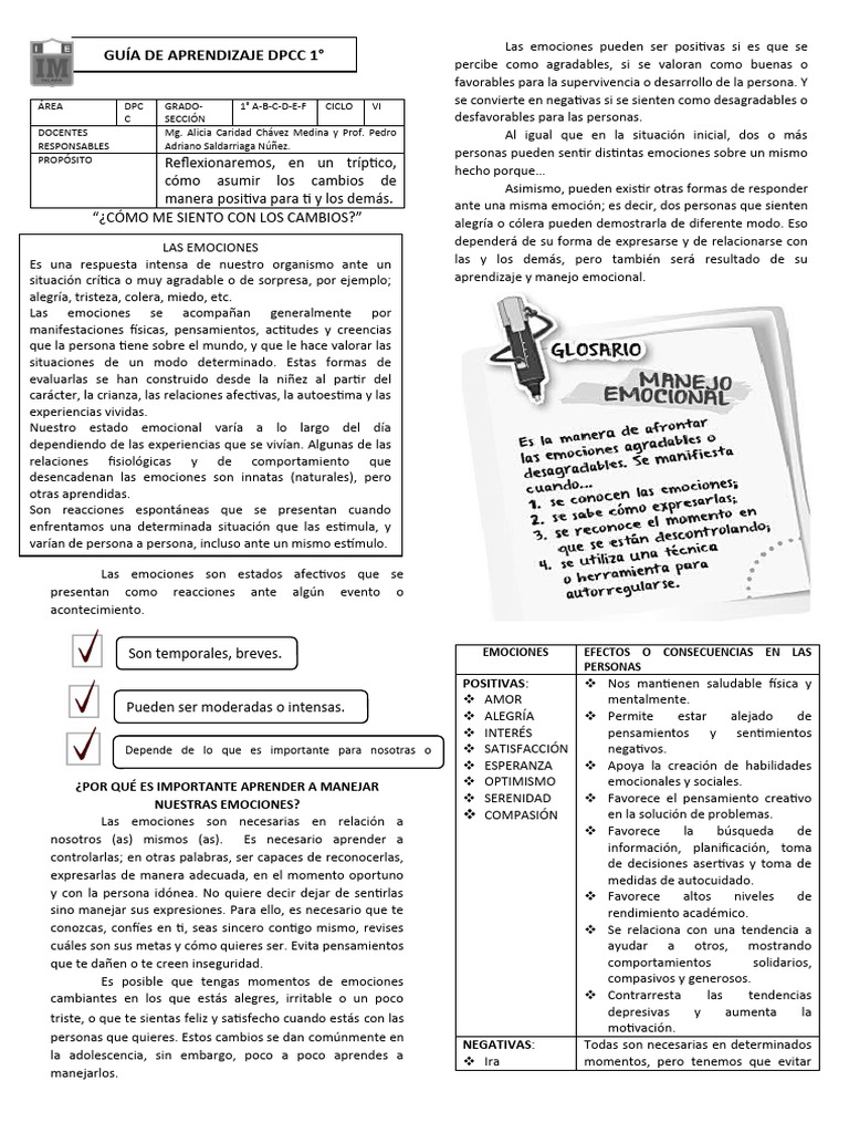 Guía de Aprendizaje DPCC 16 Al 18 Octubre | PDF | Las emociones | Pensamiento